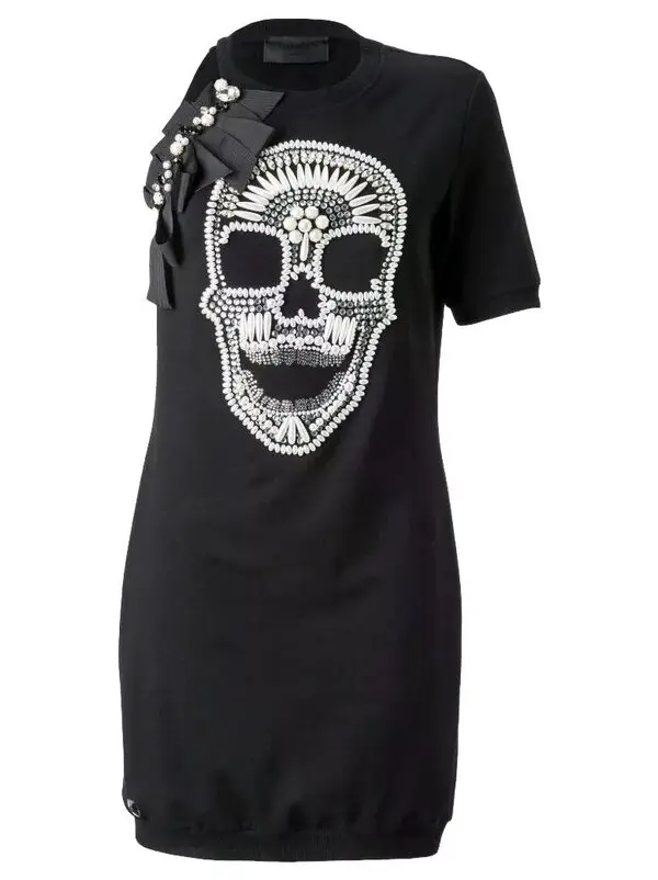 Philipp Plein Embroidered-skull One-sleeve Mini Dress - Black