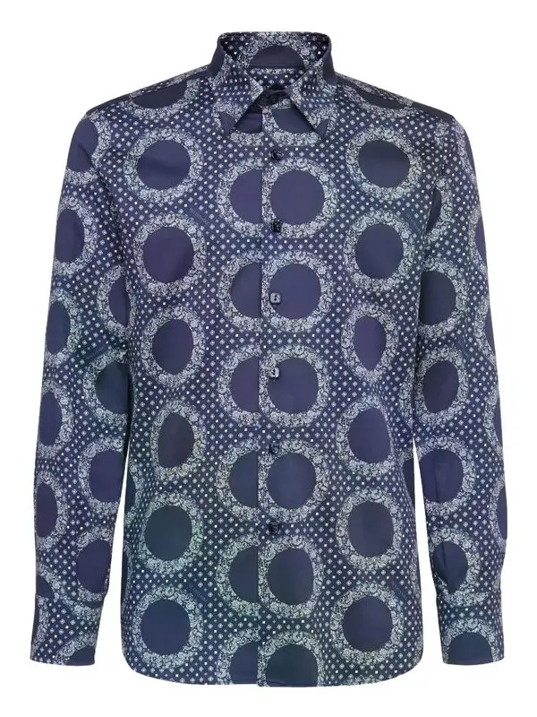 BILLIONAIRE Paisley Poplin Shirt - Blue