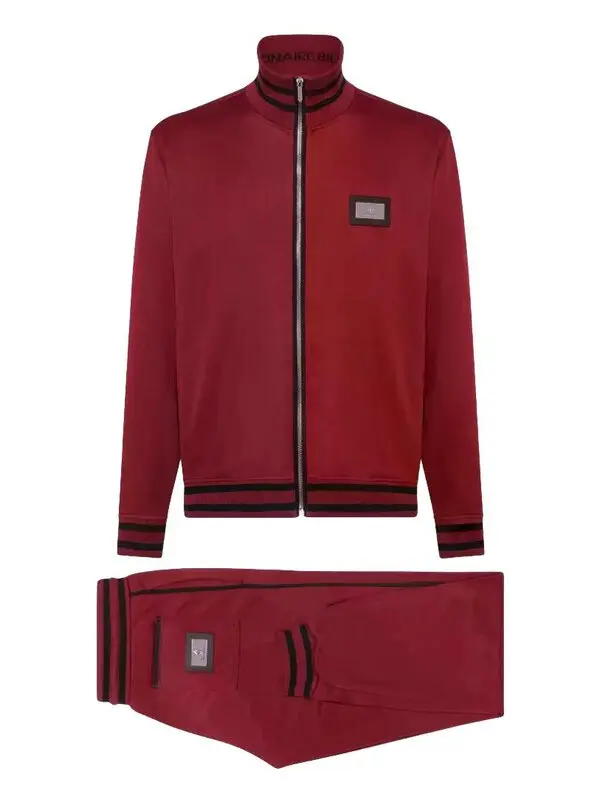 BILLIONAIRE Ribbed Striped Tracksuit Set - Red