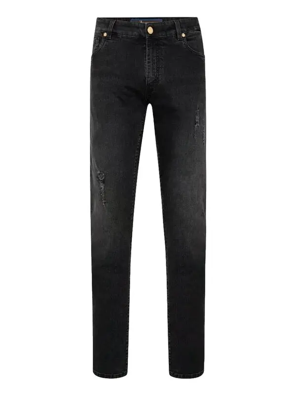 BILLIONAIRE Distressed Straight-leg Cotton Trousers - Black