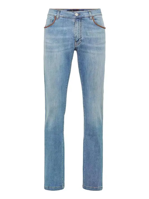 BILLIONAIRE Straight-cut Braided-trimming Jeans - Blue
