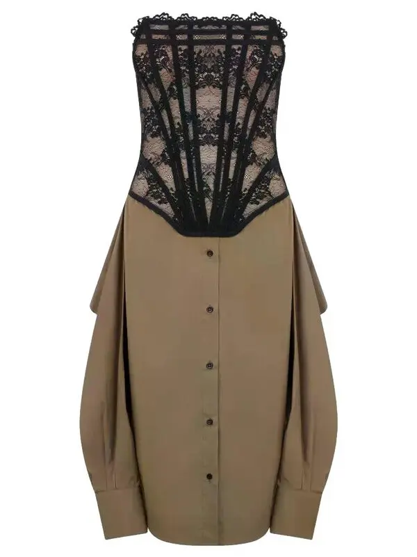 Giuseppe Di Morabito Lace-detail Buttoned Dress - Brown