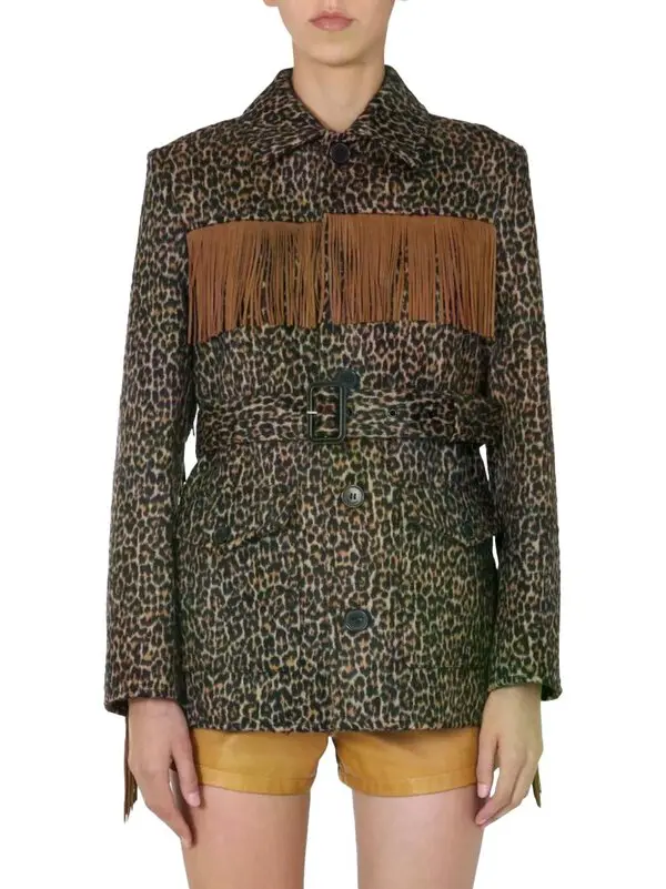 Saint Laurent Animal Print Jacket With Fringe - Neutrals
