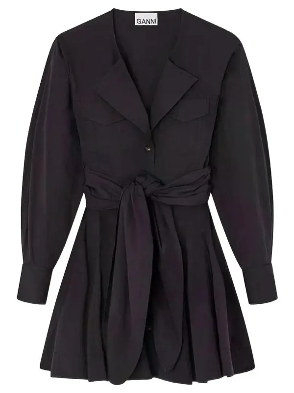 GANNI Belted Shirt Dress - Black