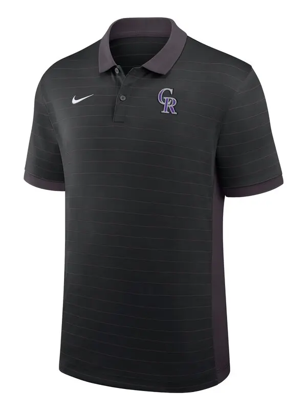 Nike Colorado Rockies Authentic Collection Striped Victory Dri-fit Mlb Polo - Black