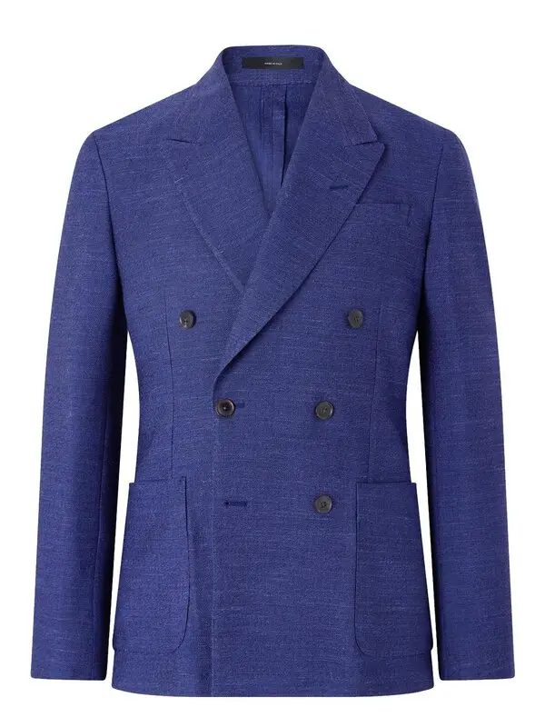 Paul Smith Wool, Linen And Silk-blend Double-breasted Blazer - Blue