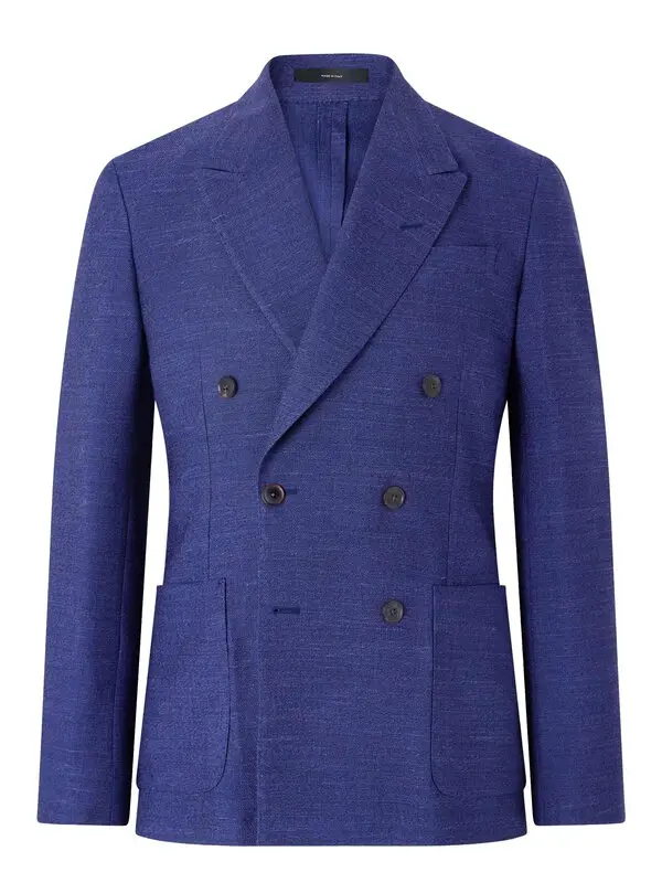 Paul Smith Wool, Linen And Silk-blend Double-breasted Blazer - Navy