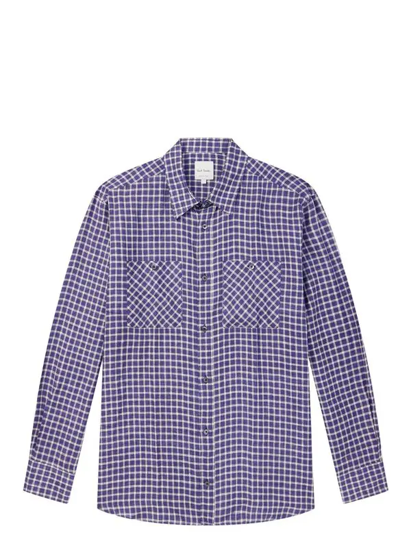 Paul Smith Checked Linen Shirt - Blue