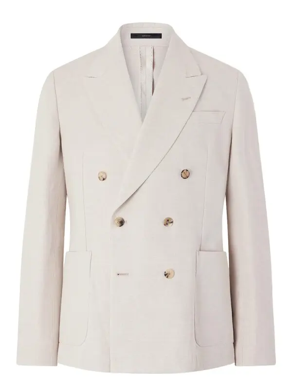 Paul Smith Double-breasted Linen And Cotton-blend Blazer - Neutrals