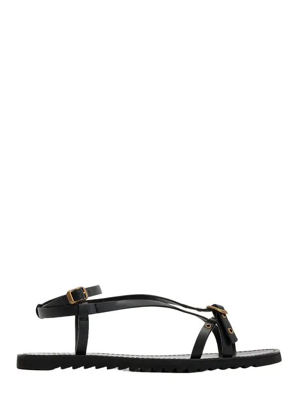 ALLSAINTS Tyla Eyelet Leather Buckle Sandals - Black