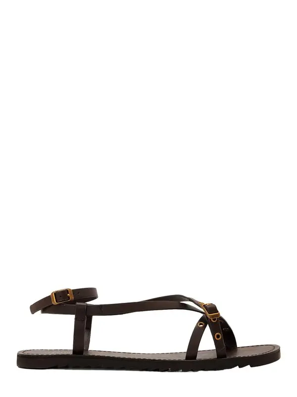 ALLSAINTS Tyla Eyelet Leather Buckle Sandals - Dark Brown