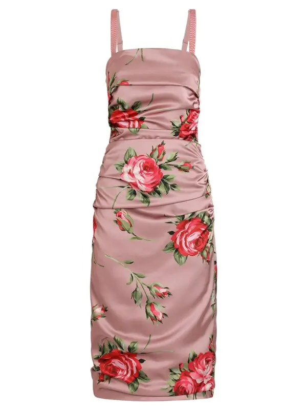 Dolce & Gabbana Rose Bouquet-print Satin Dress - Multicolor