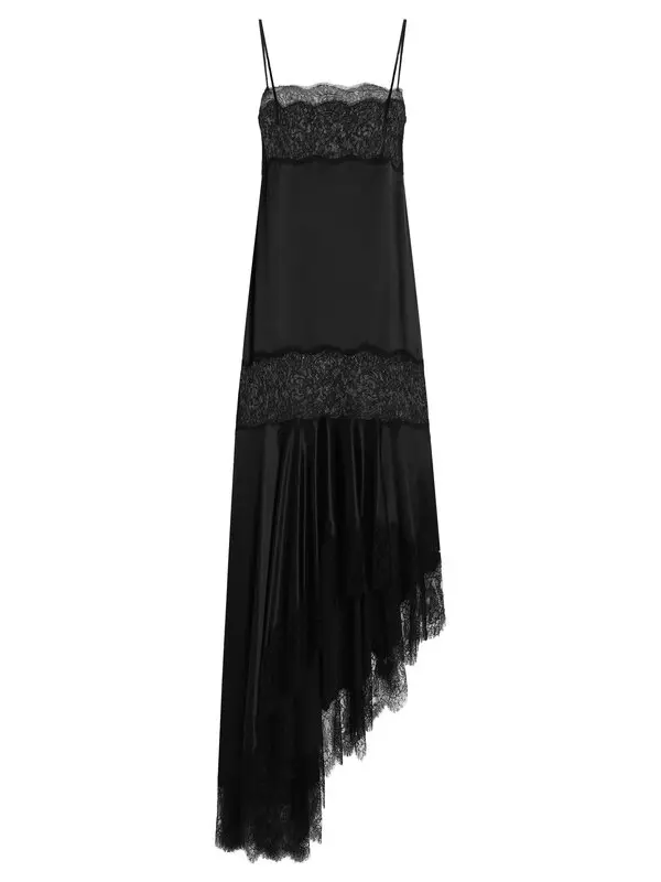 Dolce & Gabbana Satin Dress With Lace Bands - Black