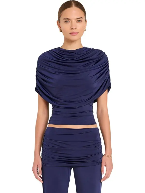 Amanda Uprichard Marcelle Top With Draped Detail - Navy