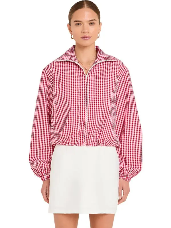 Amanda Uprichard Como Gingham Bomber Jacket - Ivory Red