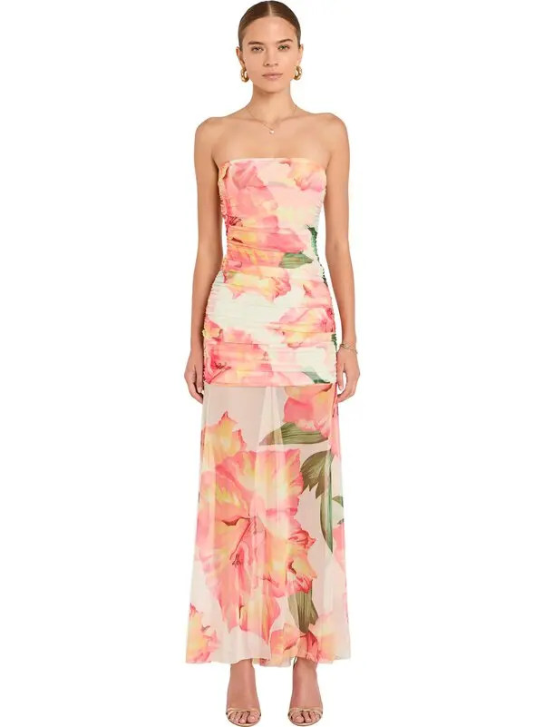 Amanda Uprichard Leo Strapless Maxi Dress - Hibiscus Print