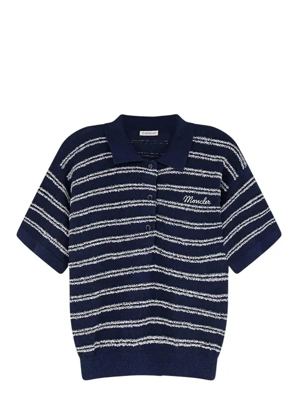 Moncler Cotton Blend Polo Shirt With Bouclé Effect - Blue