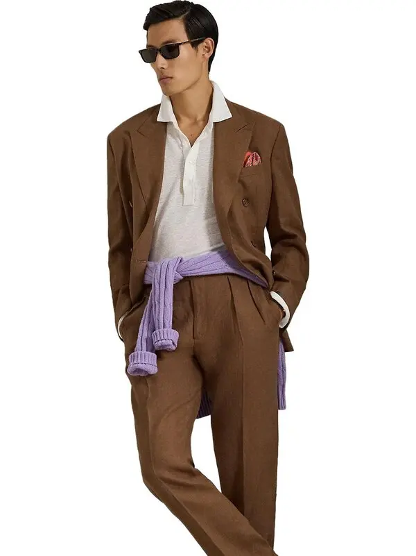 Ralph Lauren Pleated Linen Suit Trousers - Mochaccino