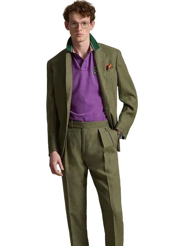 Ralph Lauren Pleated Linen Suit Trousers - Thermal Green