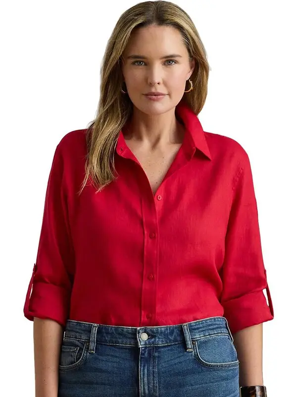Ralph Lauren Relaxed Fit Linen Roll Tab–sleeve Shirt - Cruise Red
