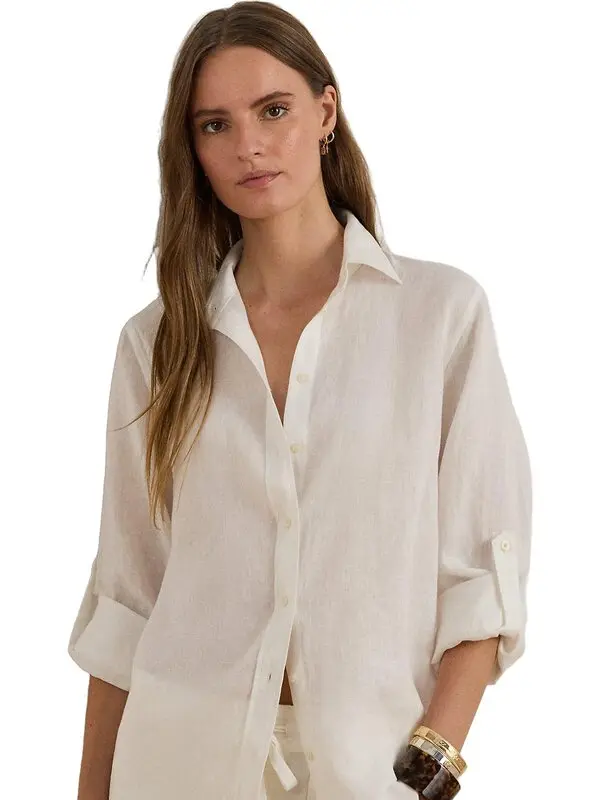 Ralph Lauren Relaxed Fit Linen Roll-tab Sleeve Shirt - White
