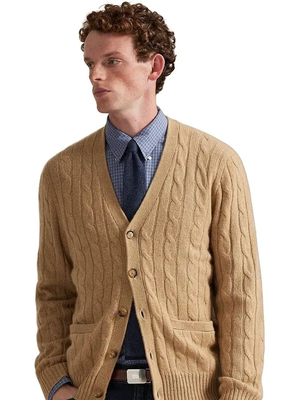 Ralph Lauren Cable-knit Cashmere Cardigan - New Camel Melange