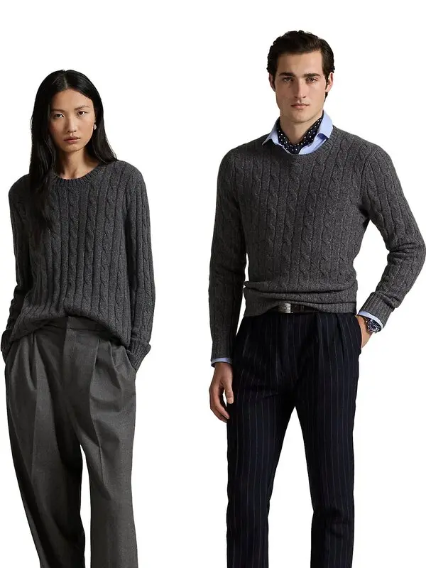 Ralph Lauren Iconic Cable-knit Cashmere Sweater - Static Grey Heather