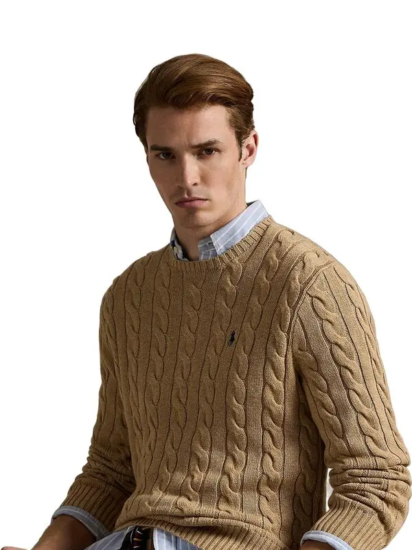 Ralph Lauren Cable-knit Cotton Sweater - Camel Melange