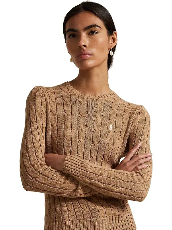 Ralph Lauren Cable-knit Cotton Crewneck Sweater - Collection Camel Melange