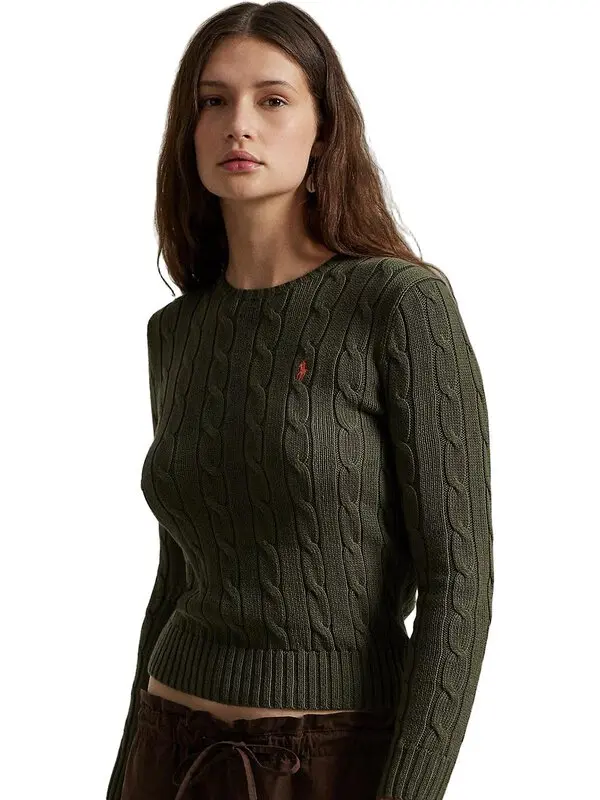 Ralph Lauren Cable-knit Cotton Crewneck Sweater - Harvest Olive