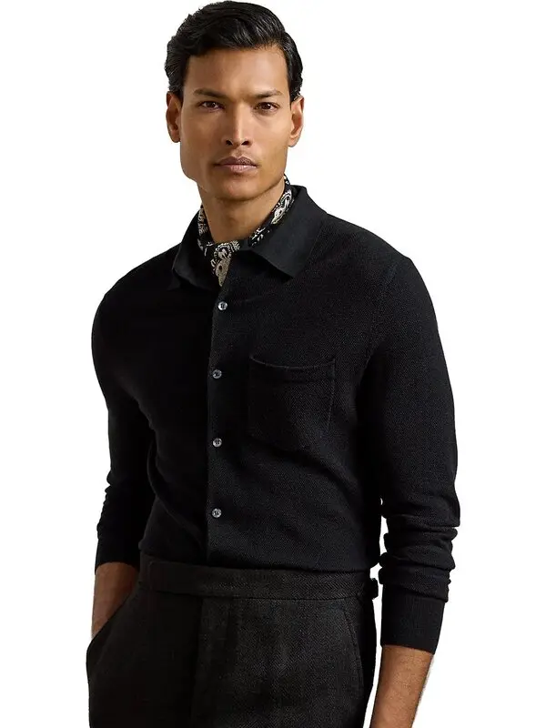 Ralph Lauren Textured Silk-cotton Shirt Sweater - Classic Black