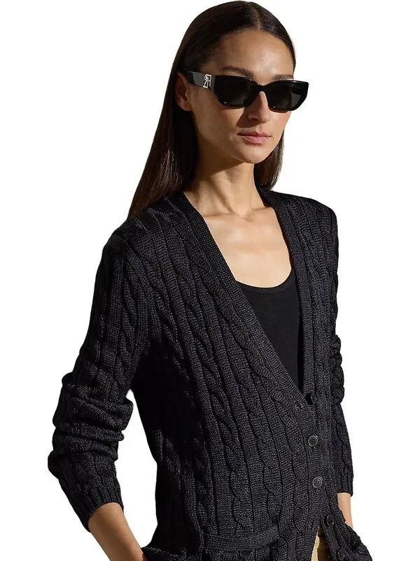 Ralph Lauren Cable-knit Silk Cardigan Sweater - Black