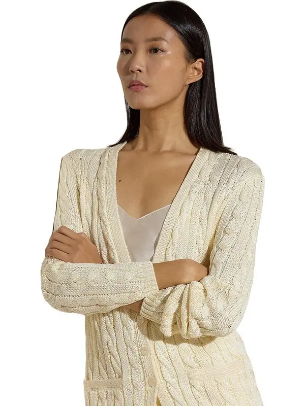Ralph Lauren Cable-knit Silk Cardigan Sweater - Lux Cream