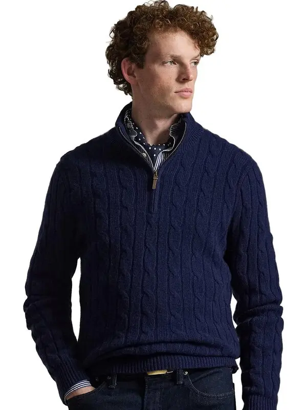 Ralph Lauren Cable-knit Cashmere Quarter-zip Sweater - Bright Navy