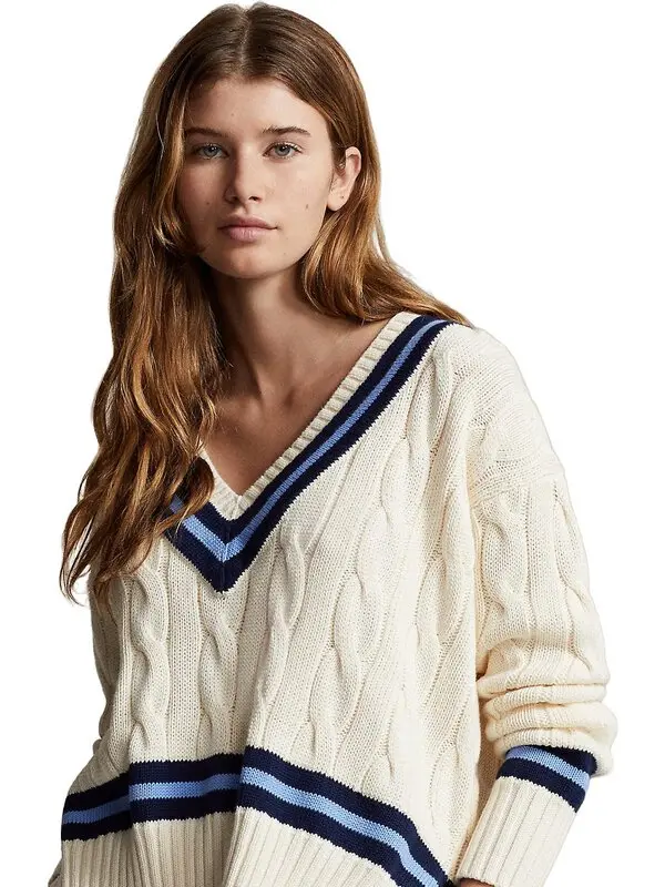 Ralph Lauren Iconic Cricket Sweater - Cream/navy Stripe
