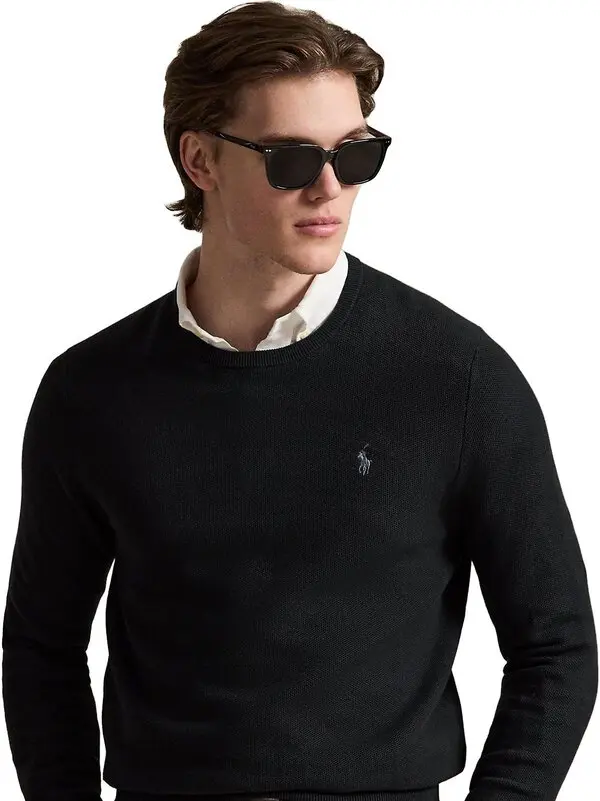 Ralph Lauren Mesh-knit Cotton Crewneck Sweater - Polo Black