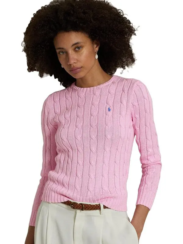 Ralph Lauren Cable-knit Cotton Crewneck Sweater - Carmel Pink