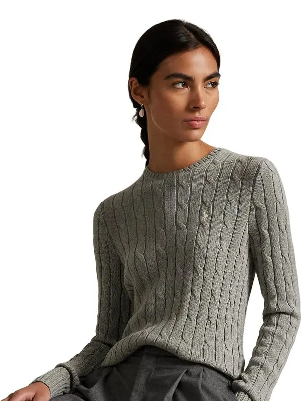 Ralph Lauren Cable-knit Cotton Crewneck Sweater - Fawn Grey Heather