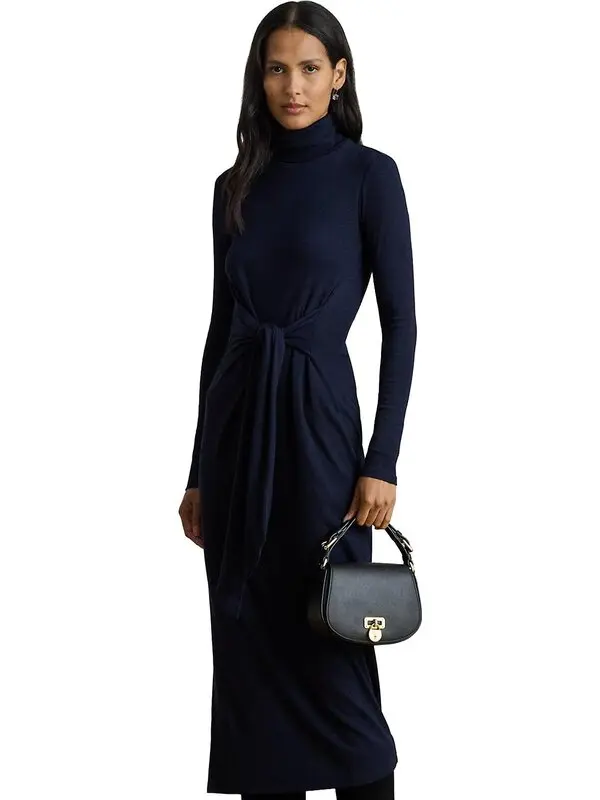 Ralph Lauren Tie-front Turtleneck Midi Dress - Lighthouse Navy