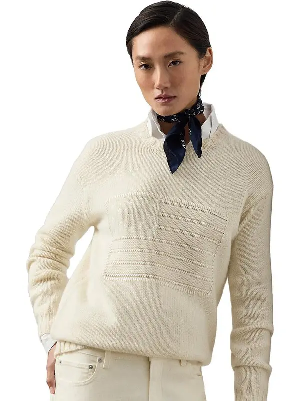 Ralph Lauren Flag Cashmere Crewneck Sweater - Lux Cream
