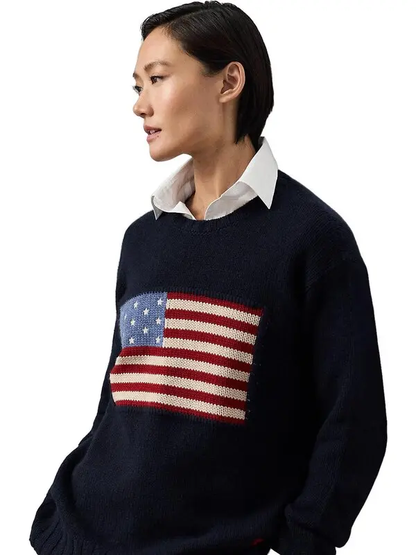 Ralph Lauren Flag Cashmere Crewneck Sweater - Midnight W/flag