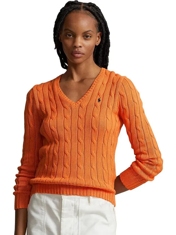 Ralph Lauren Cable-knit Cotton V-neck Sweater - Sun Orange