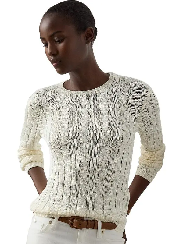 Ralph Lauren Cable-knit Silk Crewneck Sweater - Lux Cream