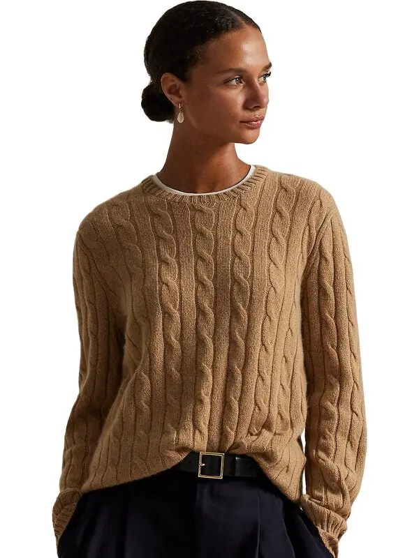 Ralph Lauren Cable-knit Cashmere Sweater - Collection Camel Melange