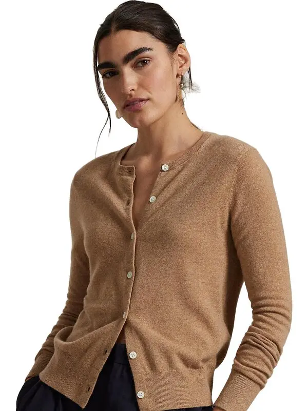 Ralph Lauren Cashmere Crewneck Cardigan - Collection Camel Melange