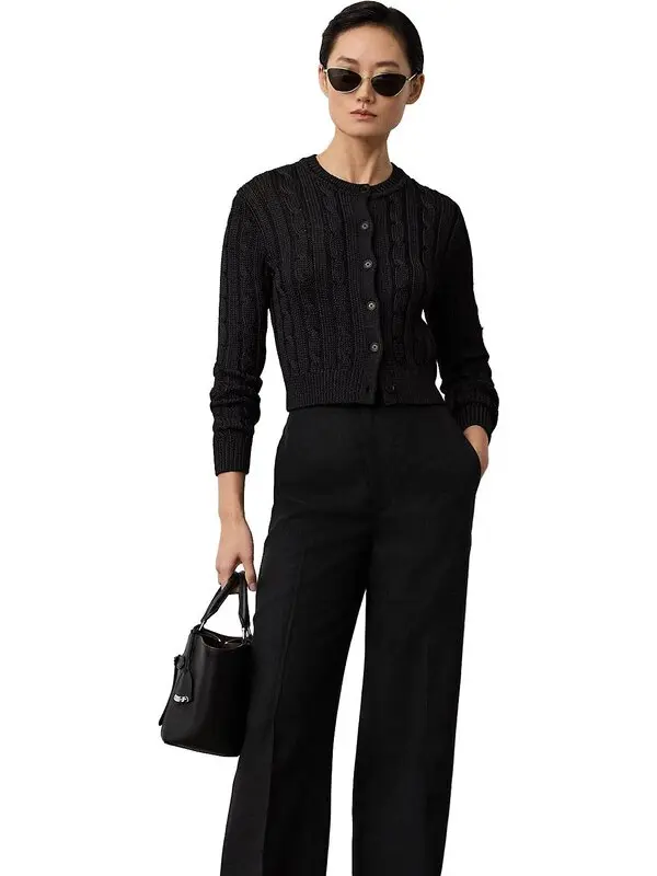 Ralph Lauren Cable-knit Silk Cropped Cardigan - Black