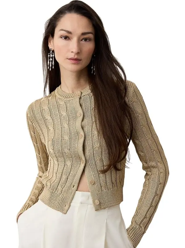 Ralph Lauren Cable-knit Silk Cropped Cardigan - Light Tan