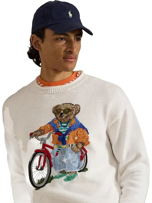 Ralph Lauren Graphic Intarsia-knit Polo Bear Crewneck Sweater - Deckwash White