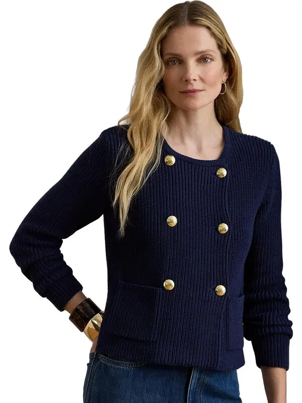 Ralph Lauren Double-breasted Cotton Sweater Jacket - Refined Navy