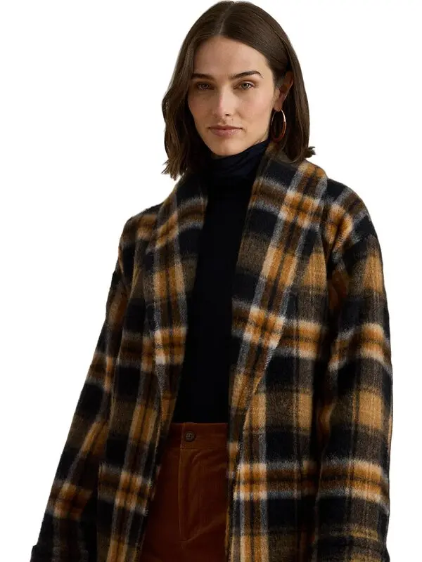 Ralph Lauren Wool-blend Plaid Wrap Coat - Navy/cinnamon Multi
